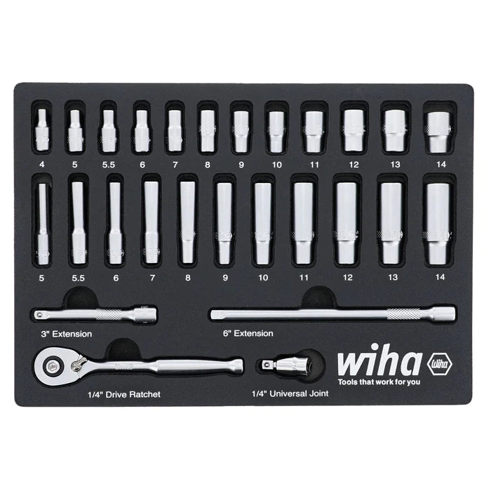 Wiha 33395, 27 Pc. 1/4" Socket Tray Set Metric | Palmac Tool Company – Palmac Tools