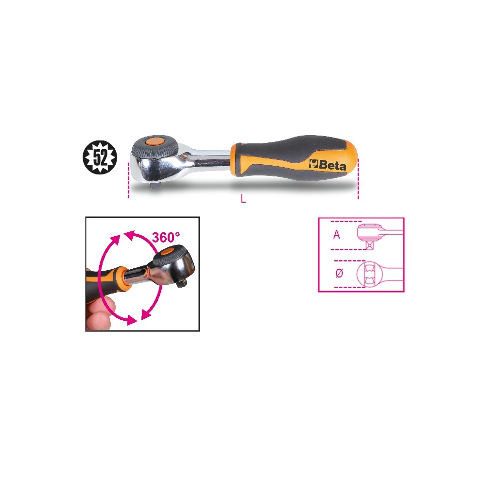 Beta Tools 1/4 in Drive Reversible Ratchet - 9000884 – Palmac Tools