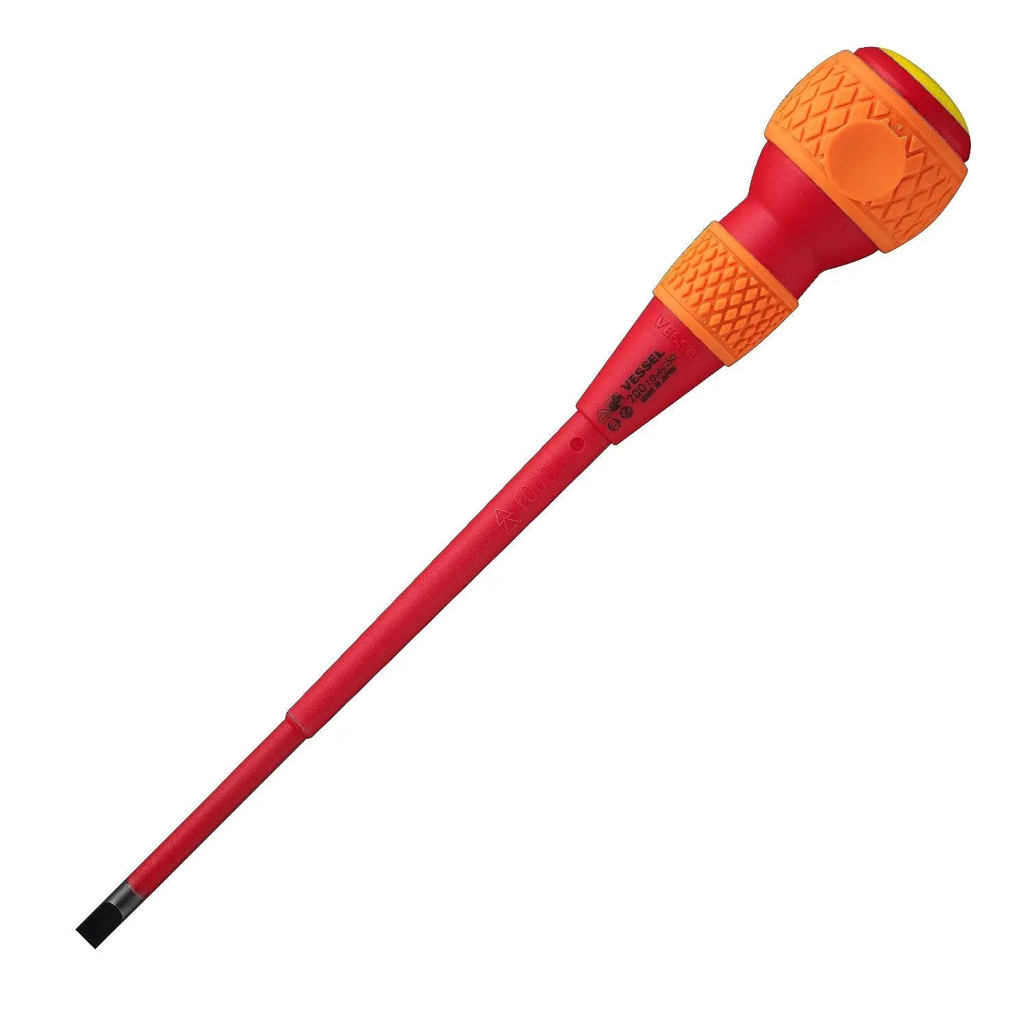Vessel Tools Ball Grip Insulated Slotted Screwdriver, 6 x 1.0 x 150mm ...