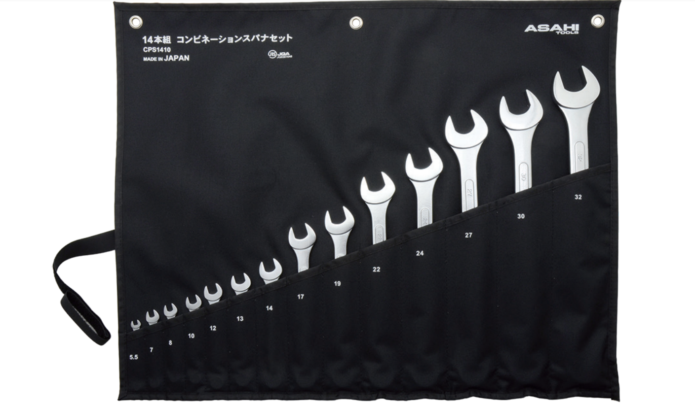 ASAHI Metric Combination Wrench Set in Tool Rool, 14 Pieces 5.5-32mm ...