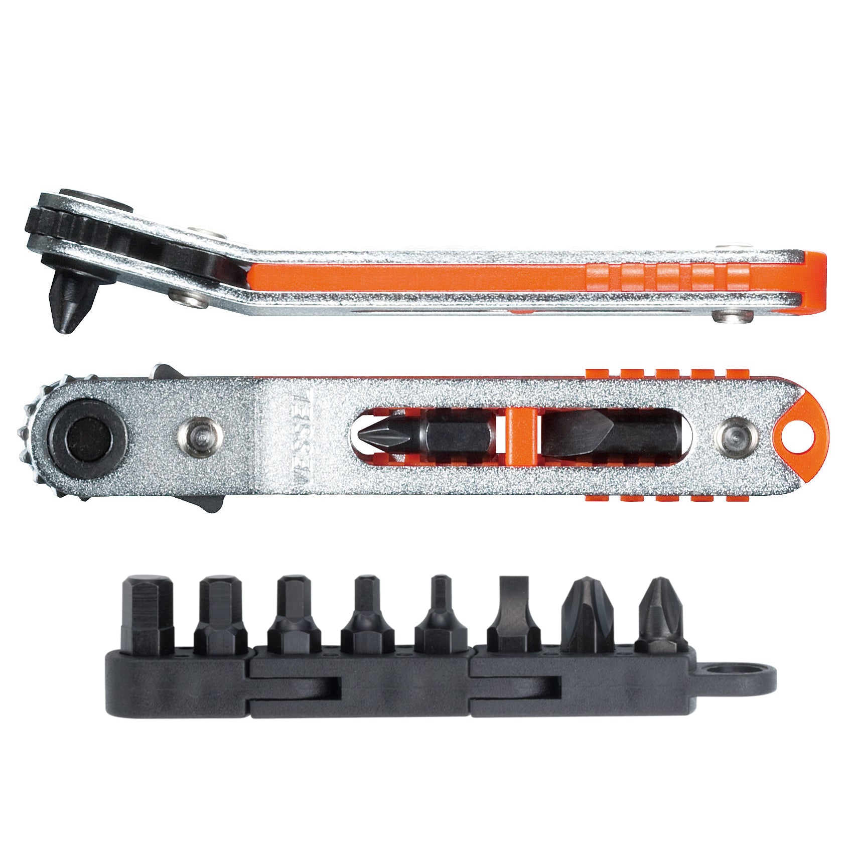 Vessel Tools Flat-Shaped Bent-Up Ratchet Screwdriver with 11 Piece Bit ...